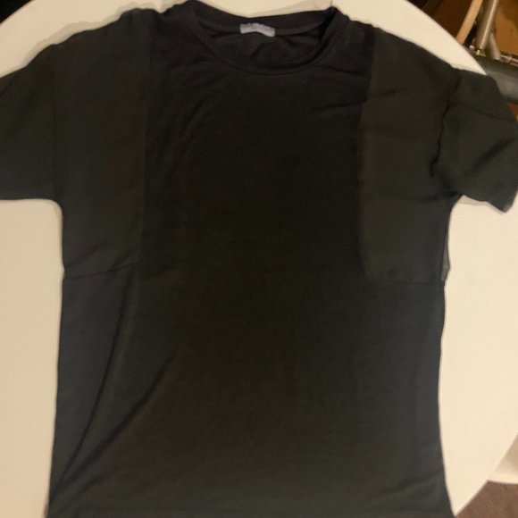 Zara | Tops | Zara Soft Top With Sheer Panels In Black Classic Casual ...